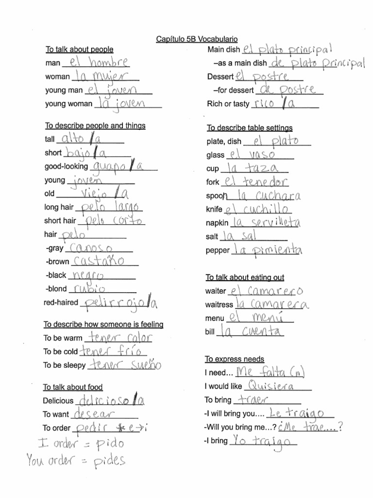 5B Vocabulary Answer Key | PDF