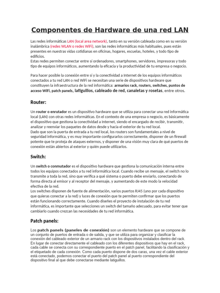 Componentes de Hardware de Una Red LAN | PDF | Red de computadoras ...