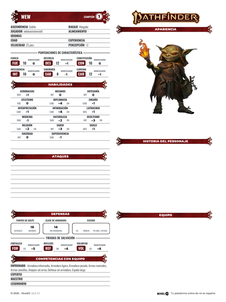 Ficha de Personaje: Antipaladín Goblin | PDF