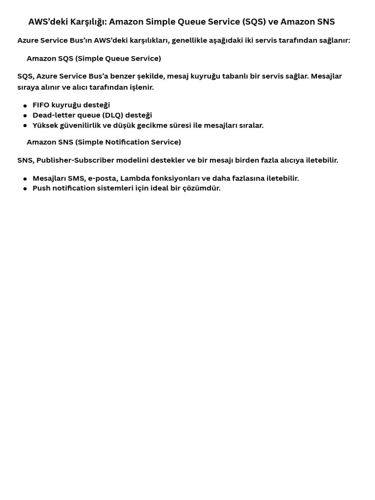 ? AWS’Deki Karşılığı Amazon Simple Queue Service (SQS) Ve Amazon SNS | PDF