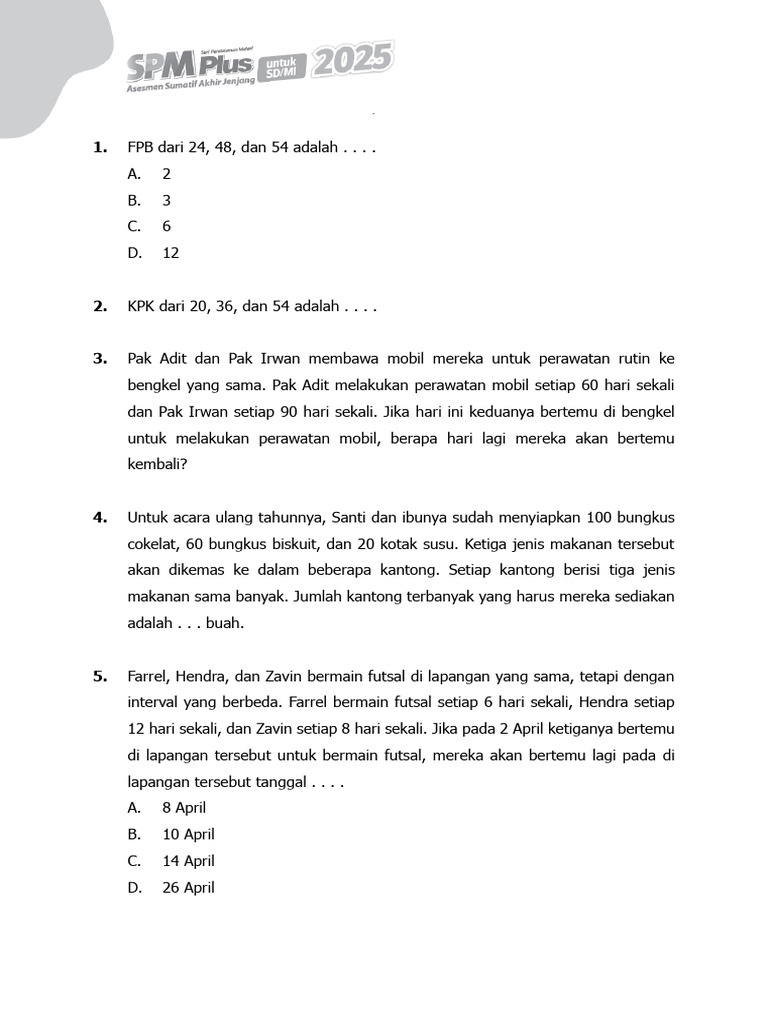 Latihan Soal PSAJ Matematika SD | PDF