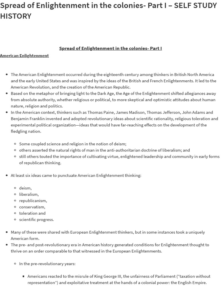 1.2.1. Spread of Enlightenment in The Colonies - Part I | PDF | Deism ...