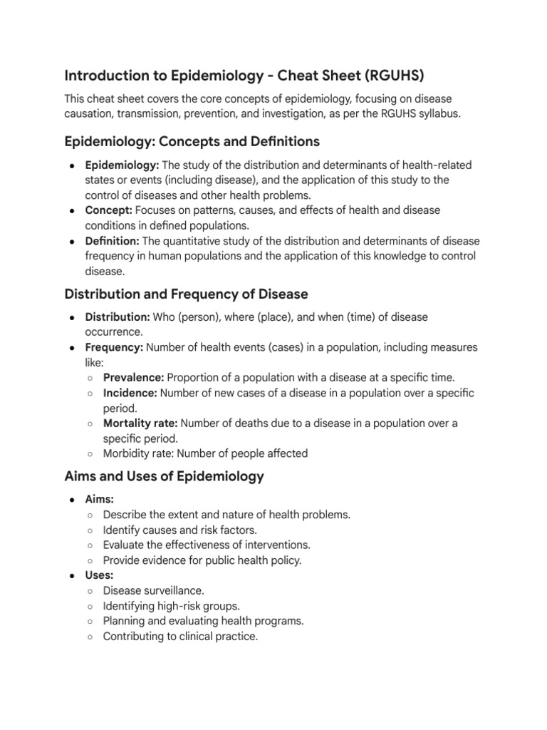 Epidemiology Cheat Sheet (RGUHS Syllabus) | PDF | Epidemiology | Infection