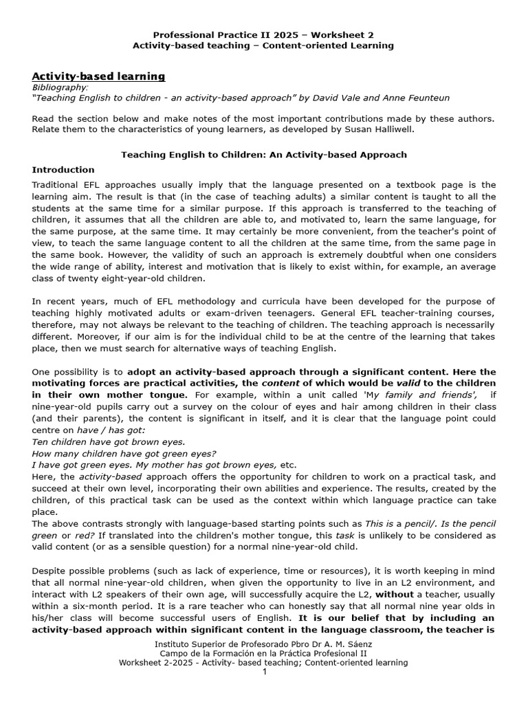 Worksheet 2 - Activity-based Teaching and Content Oriented Learning 2025.Docx 1 | PDF | Learning ...