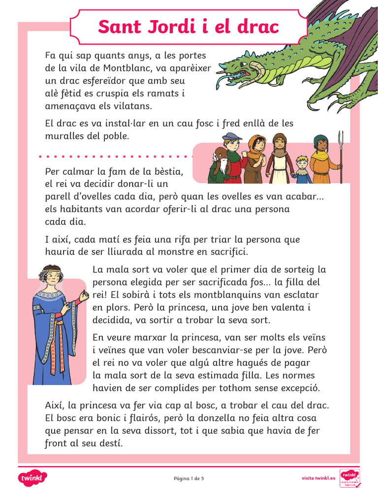 Comprensio Lectora Sant Jordi I El Drac | PDF
