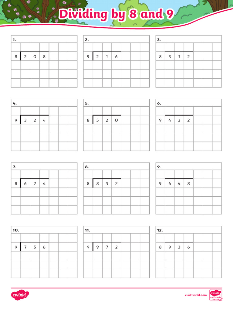 Cfe M 1715342715 Spring Themed Dividing 3 Digit Numbers by 8 and 9 On ...