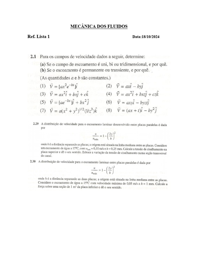 Lista 1 Mecflu | PDF