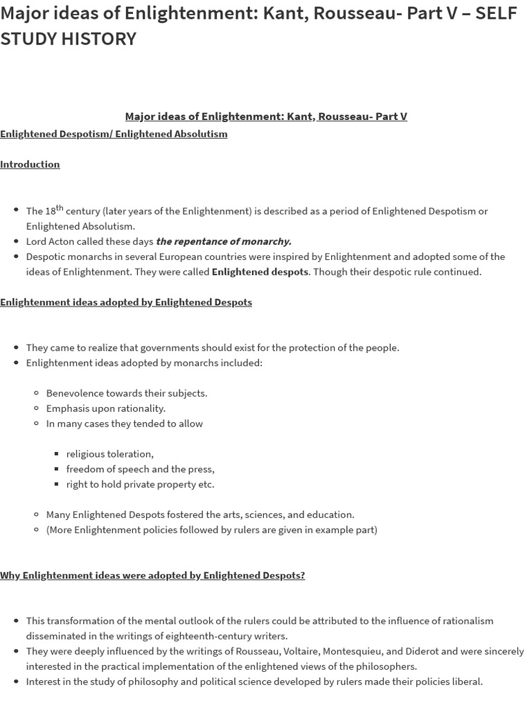 1.1.5. Major Ideas of Enlightenment - Kant, Rousseau - Part V | PDF ...