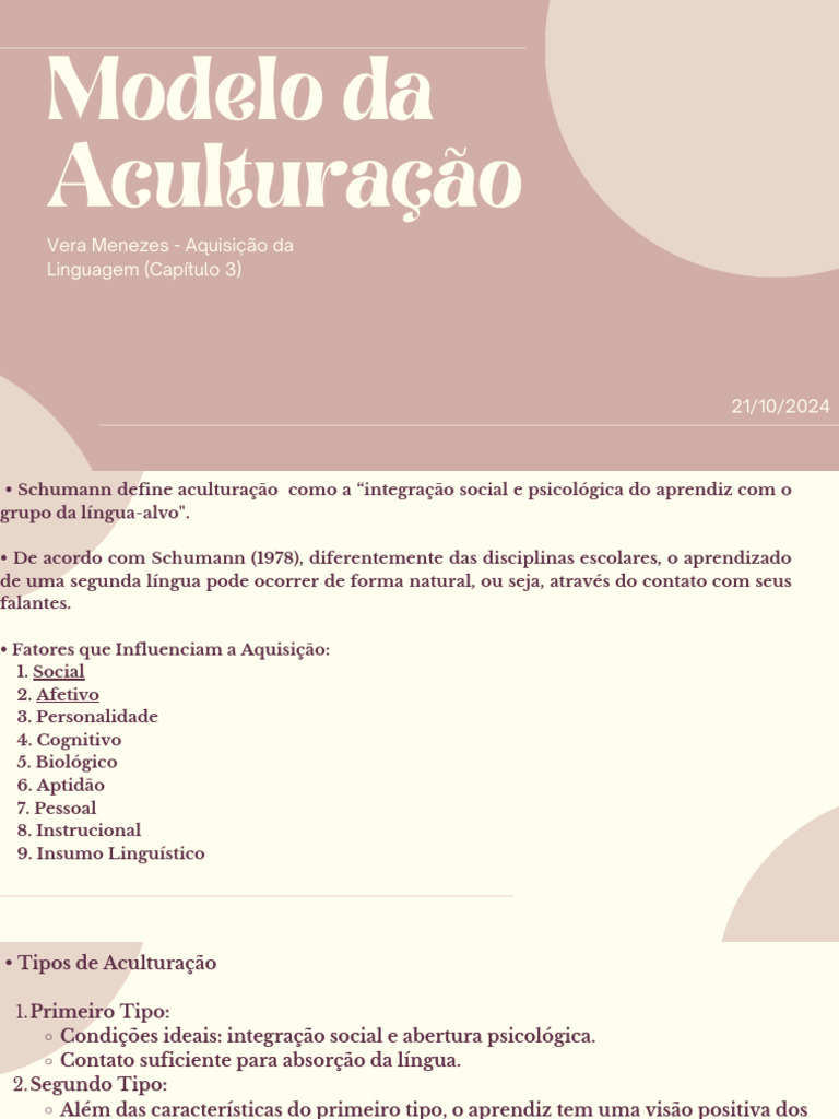 Modelo Da Aculturação PDF | PDF | Aprendizado | Psicologia