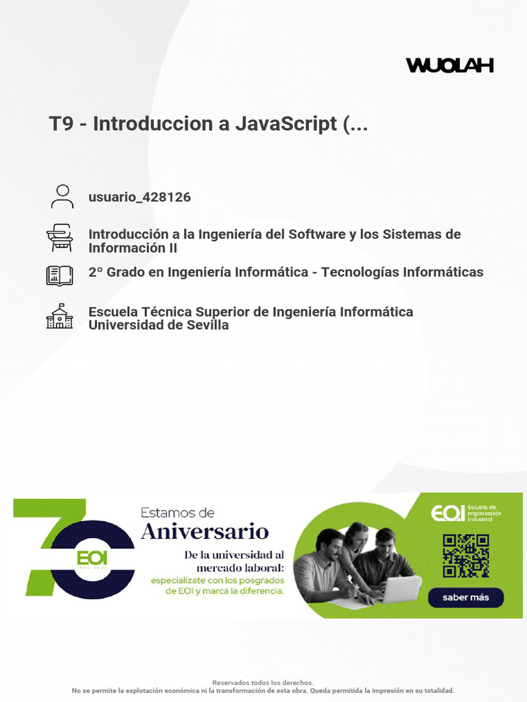 Wuolah-free-T9 - Introducción a JavaScript (II). Programación Asíncrona y Buenas Prácticas | PDF ...