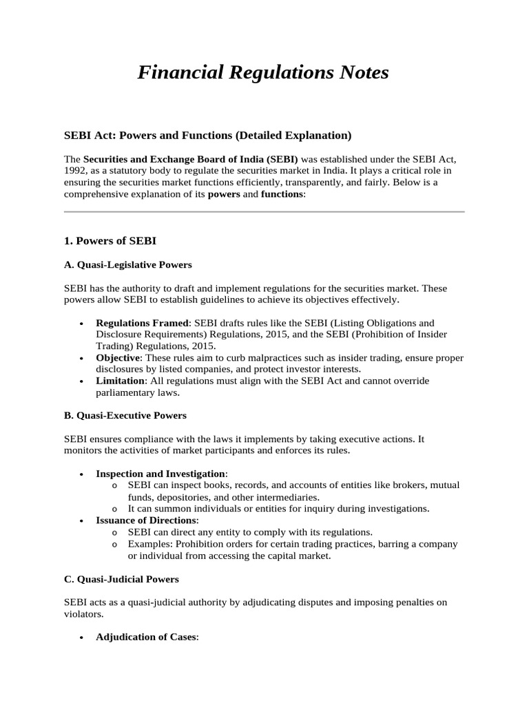 Financial Regulations Notes Final Year Mba Sem 2 | PDF | Competition ...