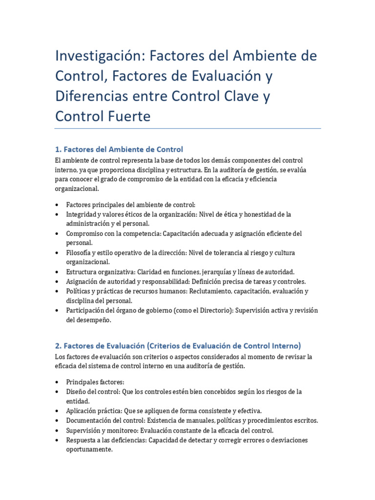 Investigación Ambiente Control Controles | PDF | Auditoría | Business