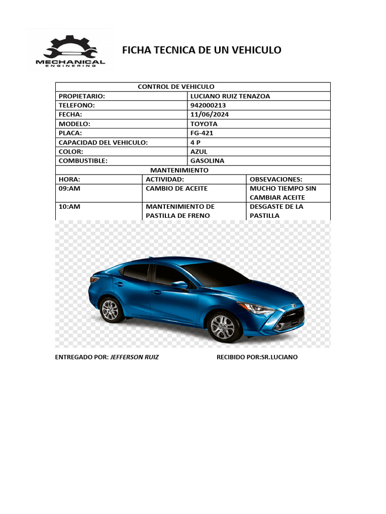 Ficha Tecnica de Un Vehiculo | PDF