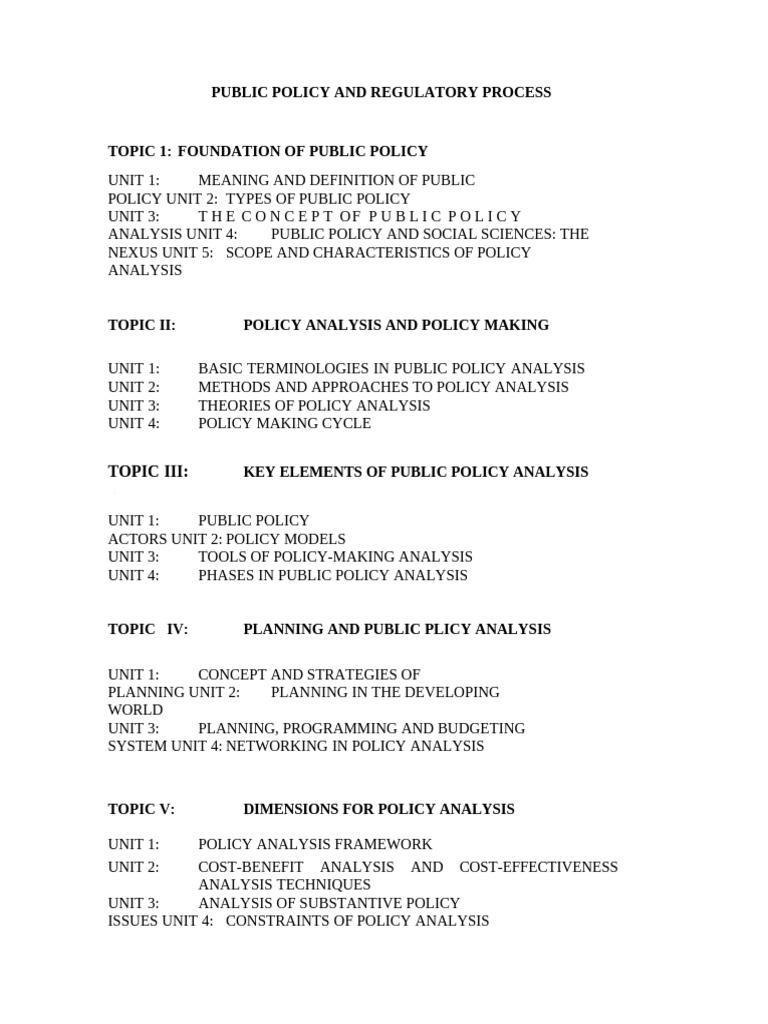 Public Policy and Regulatory Process | PDF | Policy | Policy Analysis