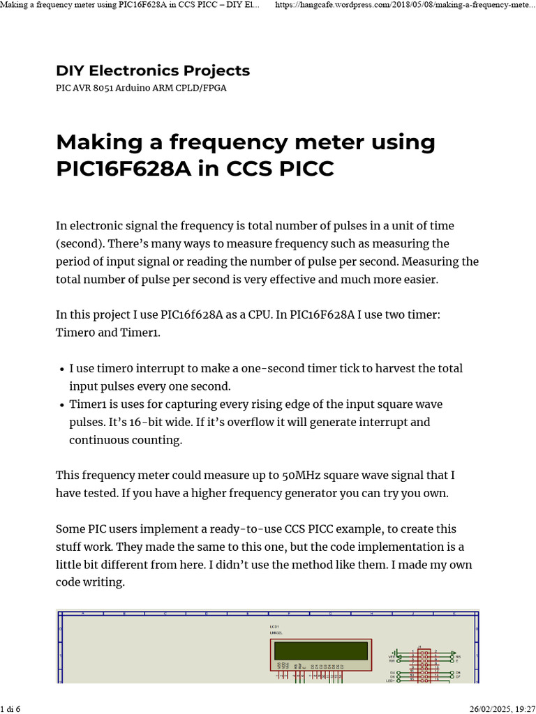 Making a frequency meter using PIC16F628A in CCS PICC – DIY Electronics Projects | PDF ...