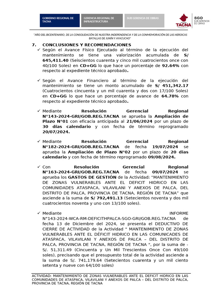 8.0 CONCLUSIONES - Inf. Final | PDF