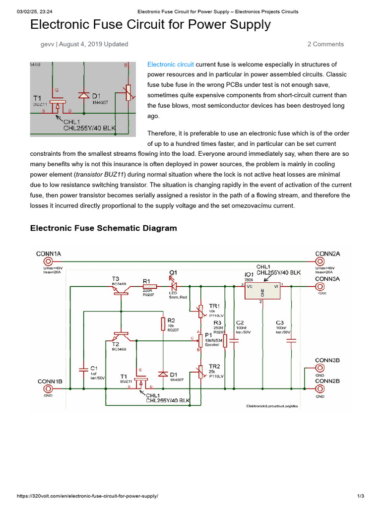 Electronic Fuse Circuit For Power Supply - Electronics Projects ...