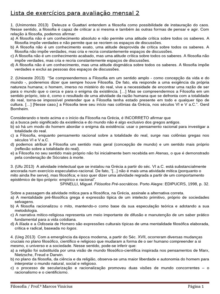 1em 3tri Fil Mensal2 Lista | PDF | Conhecimento | Pensamento