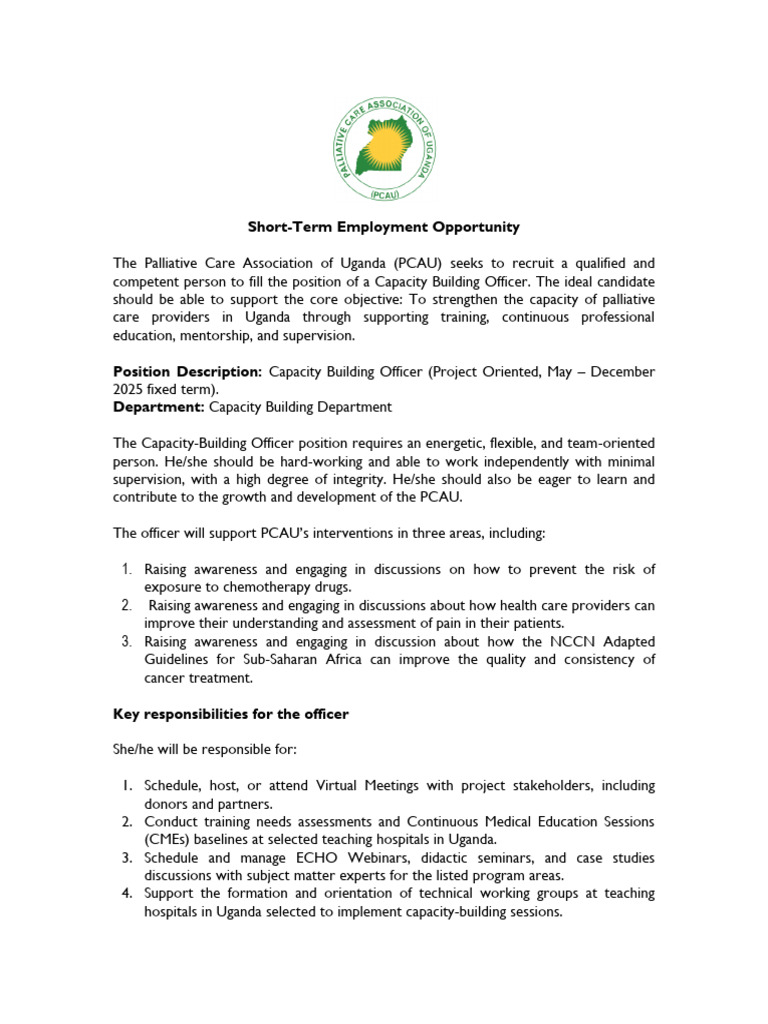 Capacity Building Officer Job Advert May 2025 | PDF | Capacity Building ...