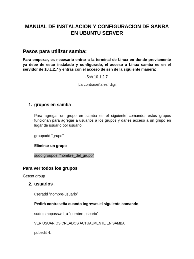 Manual de Instalacion y Configuracion de Sanba en Ubuntu Server | PDF ...