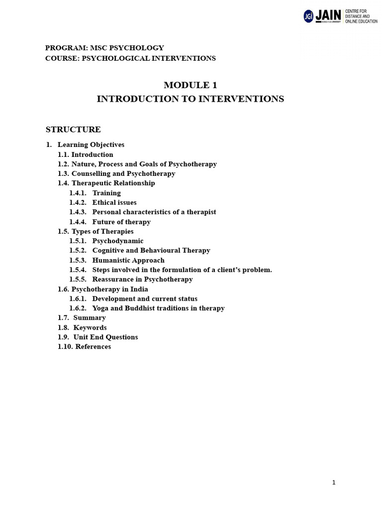 Module 1 - Psychological Interventions PDF | PDF | Psychotherapy ...