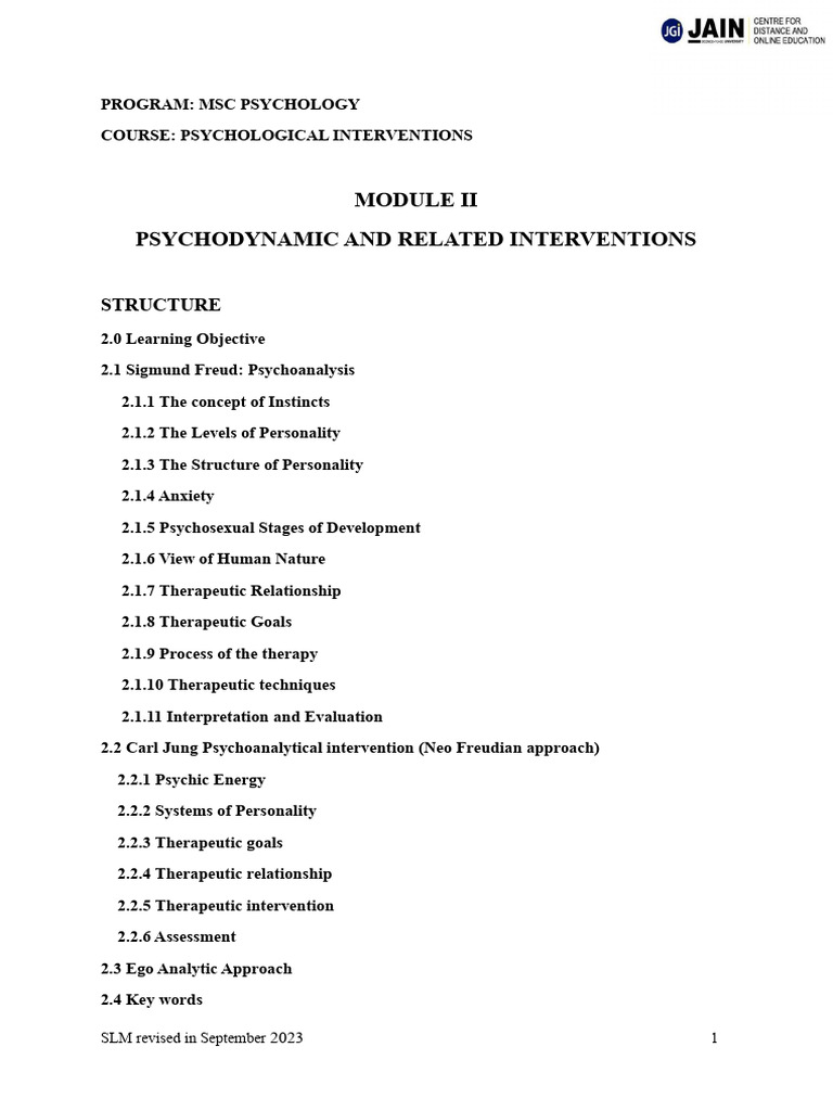 Module II - Psychological Interventions | PDF | Psychoanalysis | Psychotherapy