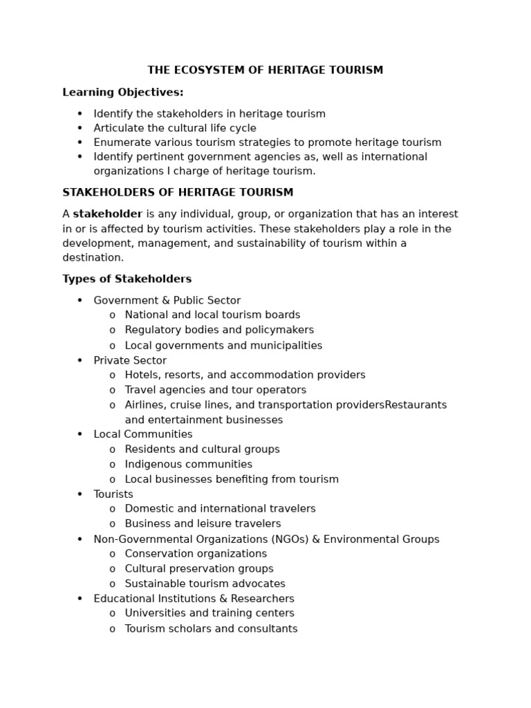 Heritage Tourism Ecosystem Overview | PDF | Tourism | Historic Preservation