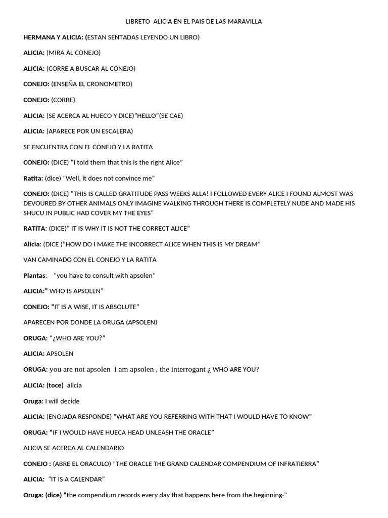 Libreto Alicia en El Pais de Las Maravilla | PDF