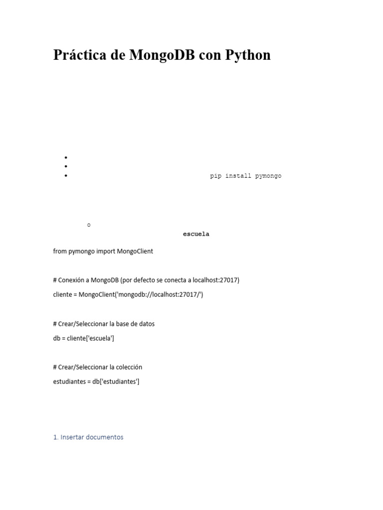 Práctica de MongoDB Con Python - 2doparcial - Compatir | PDF | Mongo Db | Python (lenguaje de ...