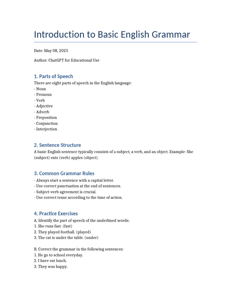 Basic English Grammar Lesson | PDF