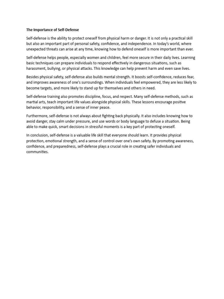 Importance of Self-Defense Skills | PDF