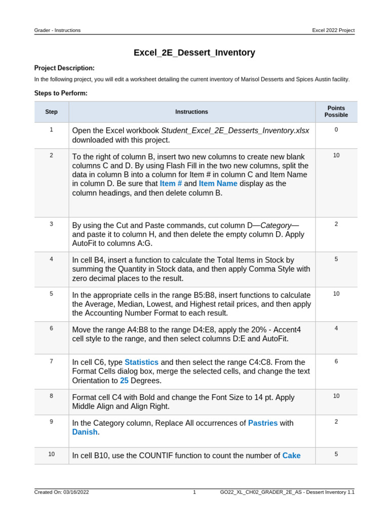 Excel 2E Dessert Inventory Instructions | PDF | Microsoft Excel