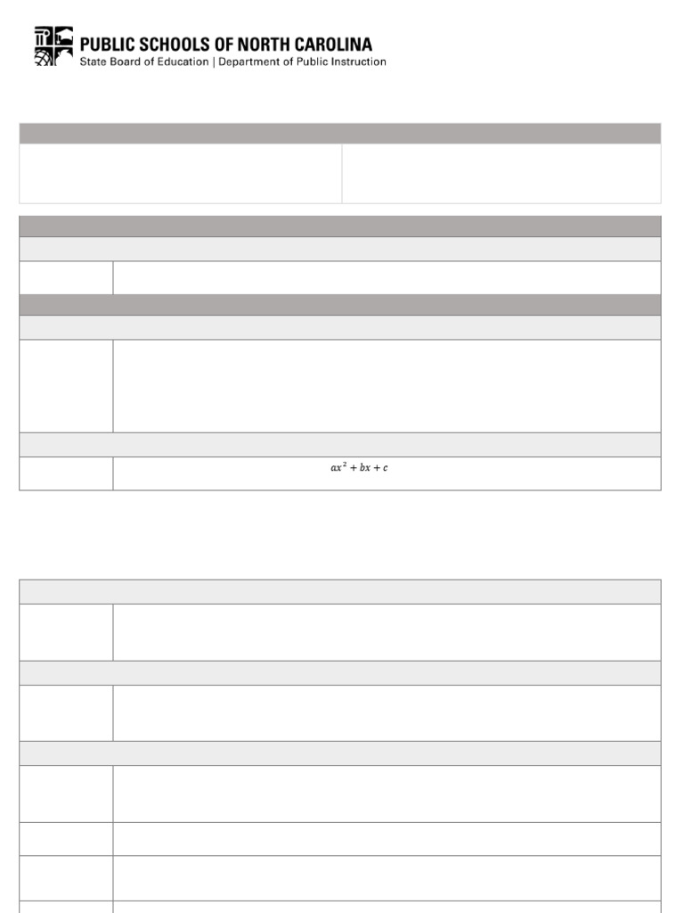 North Carolina Math 1 Standards Guide | PDF | Equations | Function ...