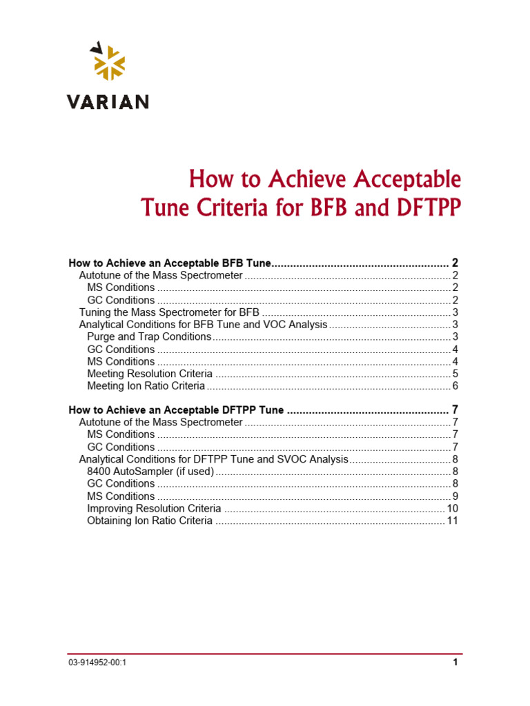 Saturn BFB DFTPP Tune Criteria Manual | PDF | Gas Chromatography | Mass ...