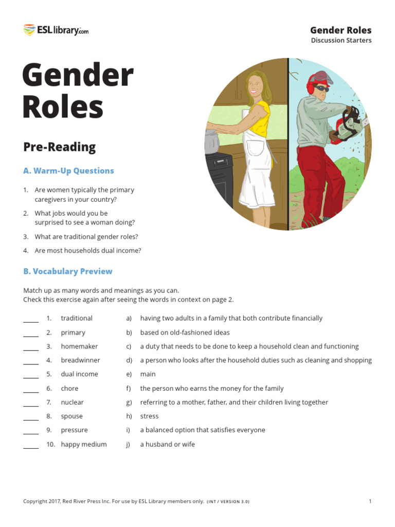 Gender Roles ESL Handout | PDF | Gender Role | Family