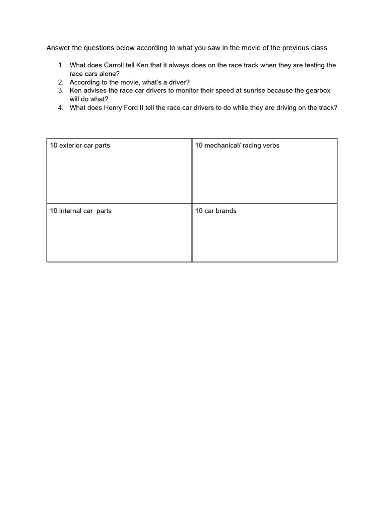 Movie Discussion Questions on Racing | PDF