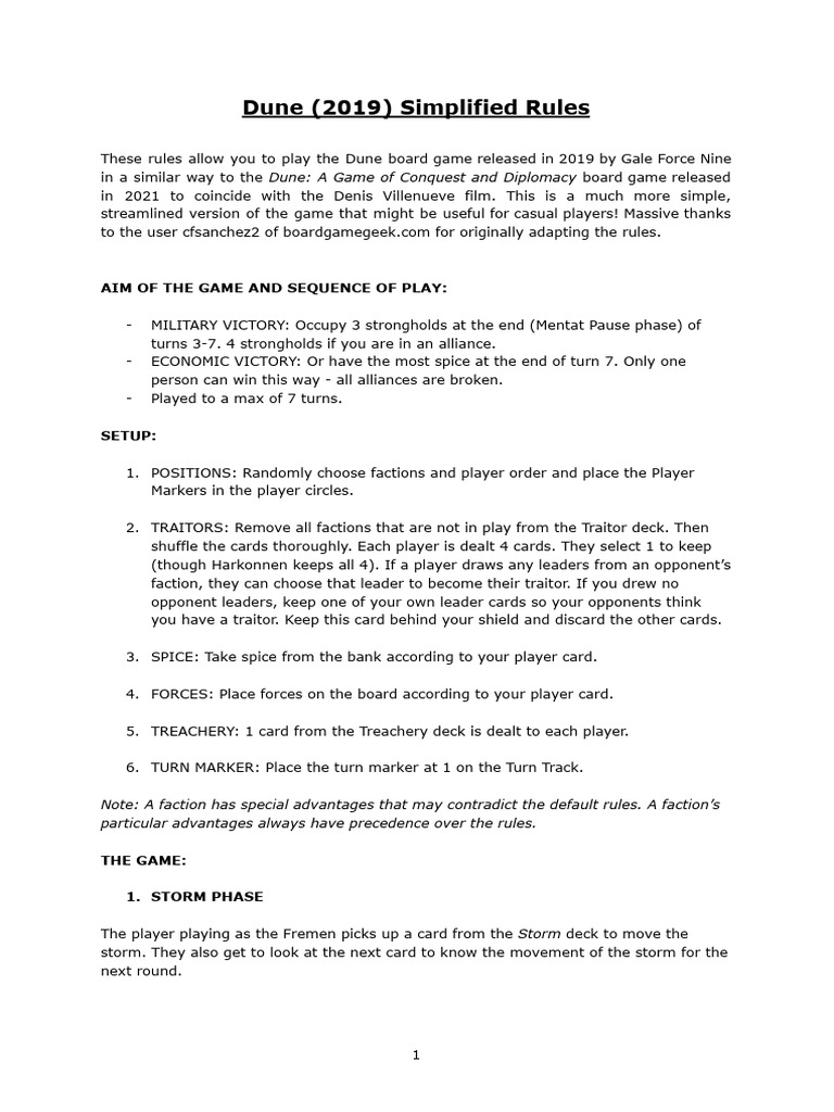 Dune (2019) Simplified Rules | PDF | Dune (Franchise) | Transhumanist Books
