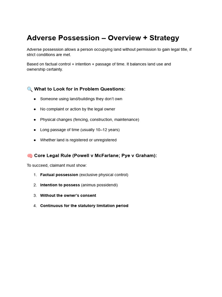 Adverse Possession: Legal Overview & Strategy | PDF | Adverse ...