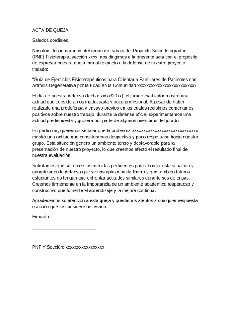 Acta de Queja | PDF