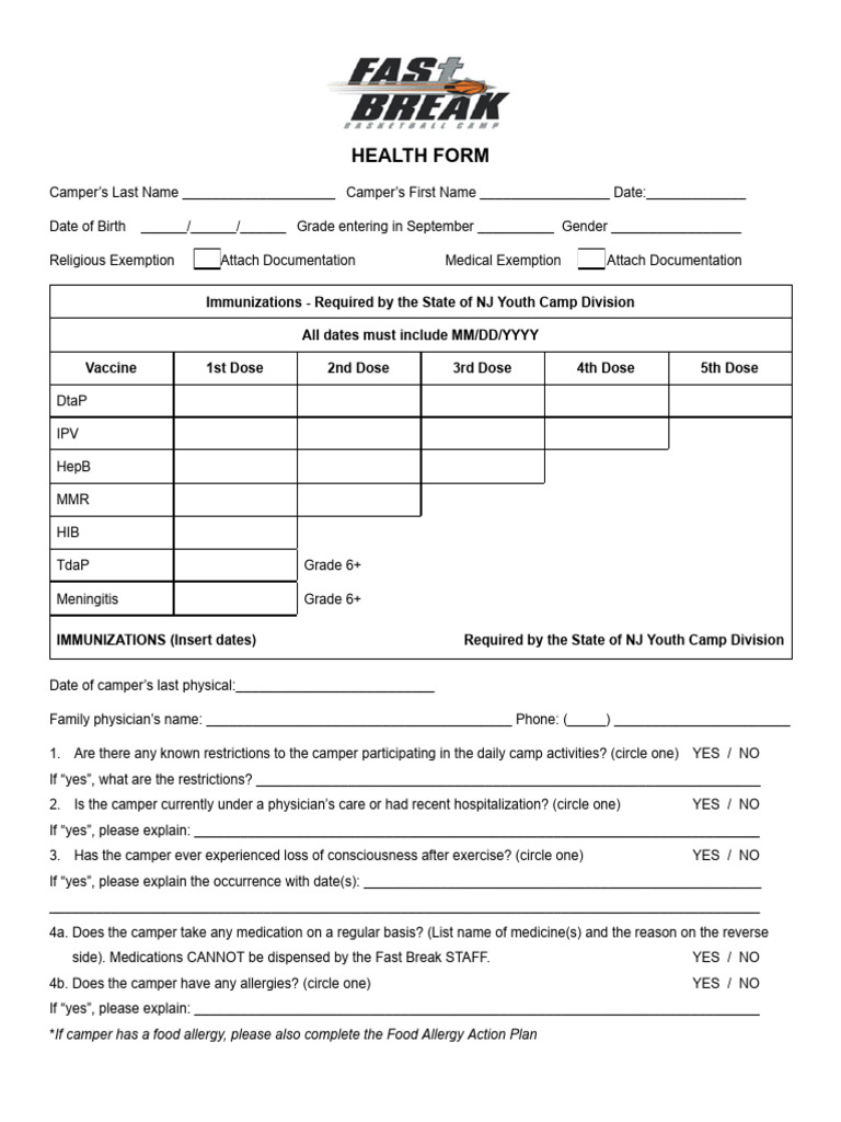 Health Form | PDF | Health Sciences | Public Health