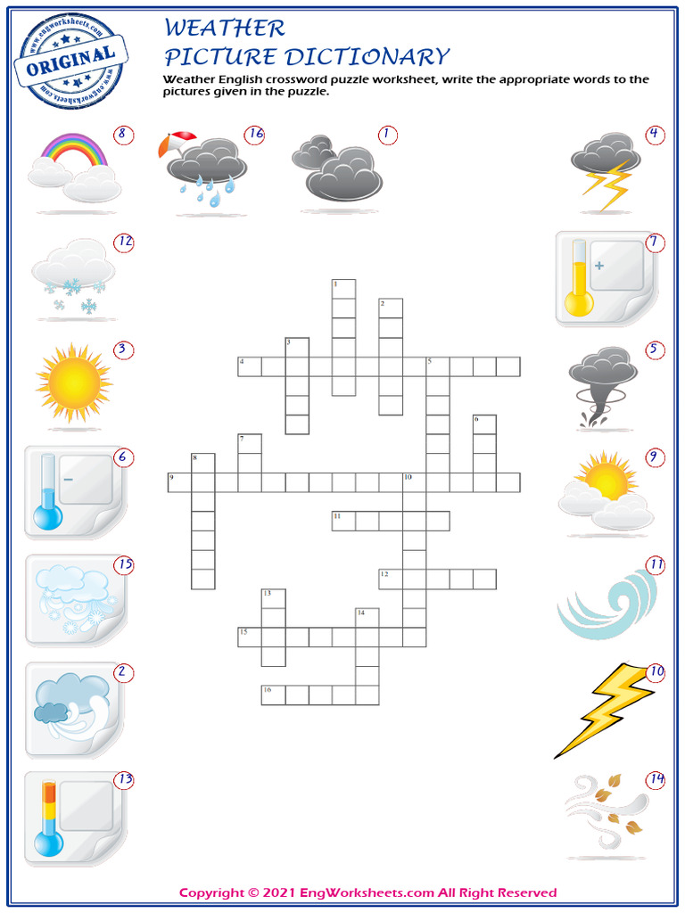 Weather English Crossword Puzzle Worksheet Write The Appropriate Words ...