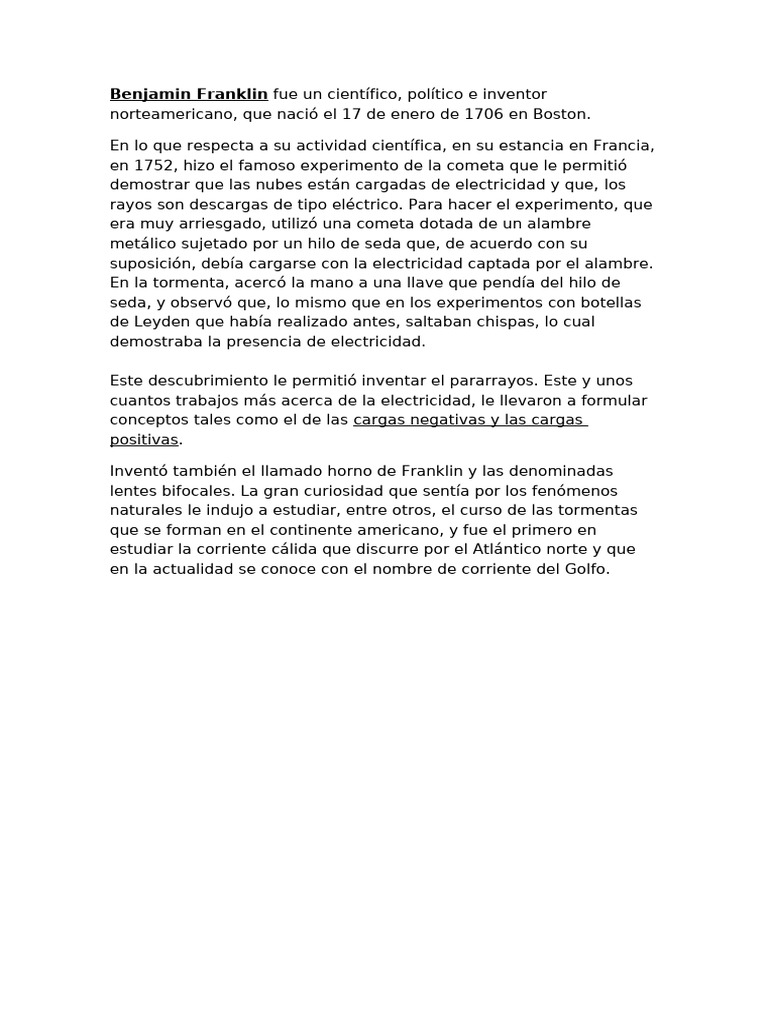 Benjamin Franklin Fue Un Científico | PDF
