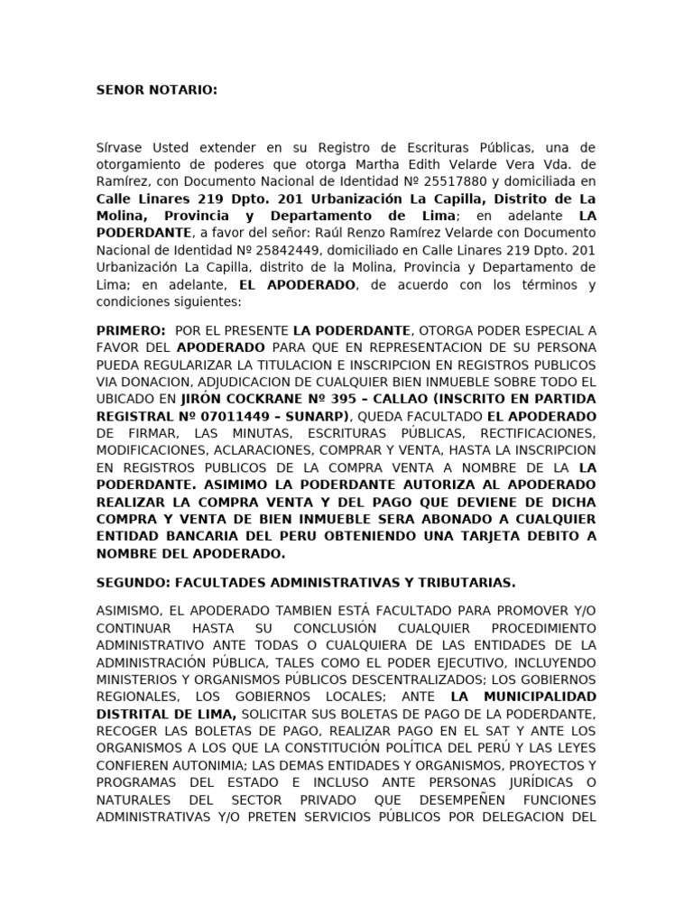 Minuta - Otorgamiento de Poderes | PDF | Ley procesal | Esfera pública