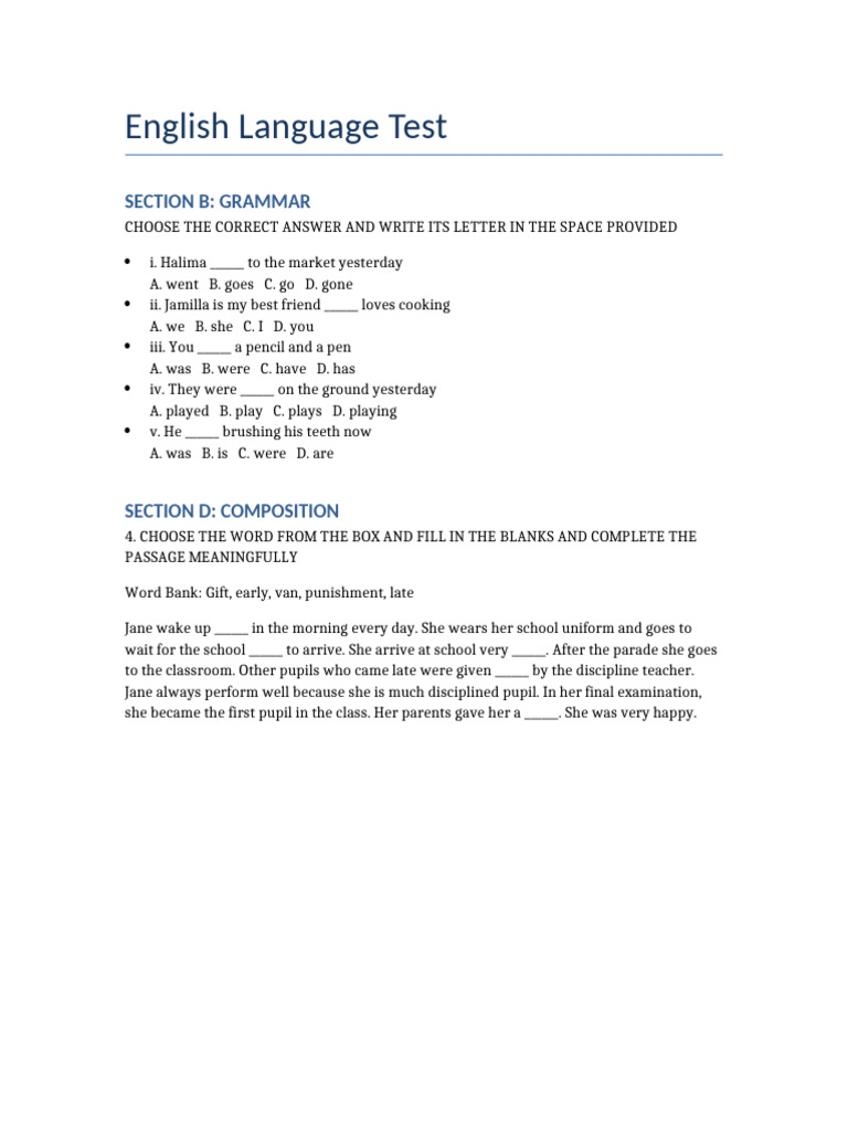 English Grammar and Composition Test | PDF