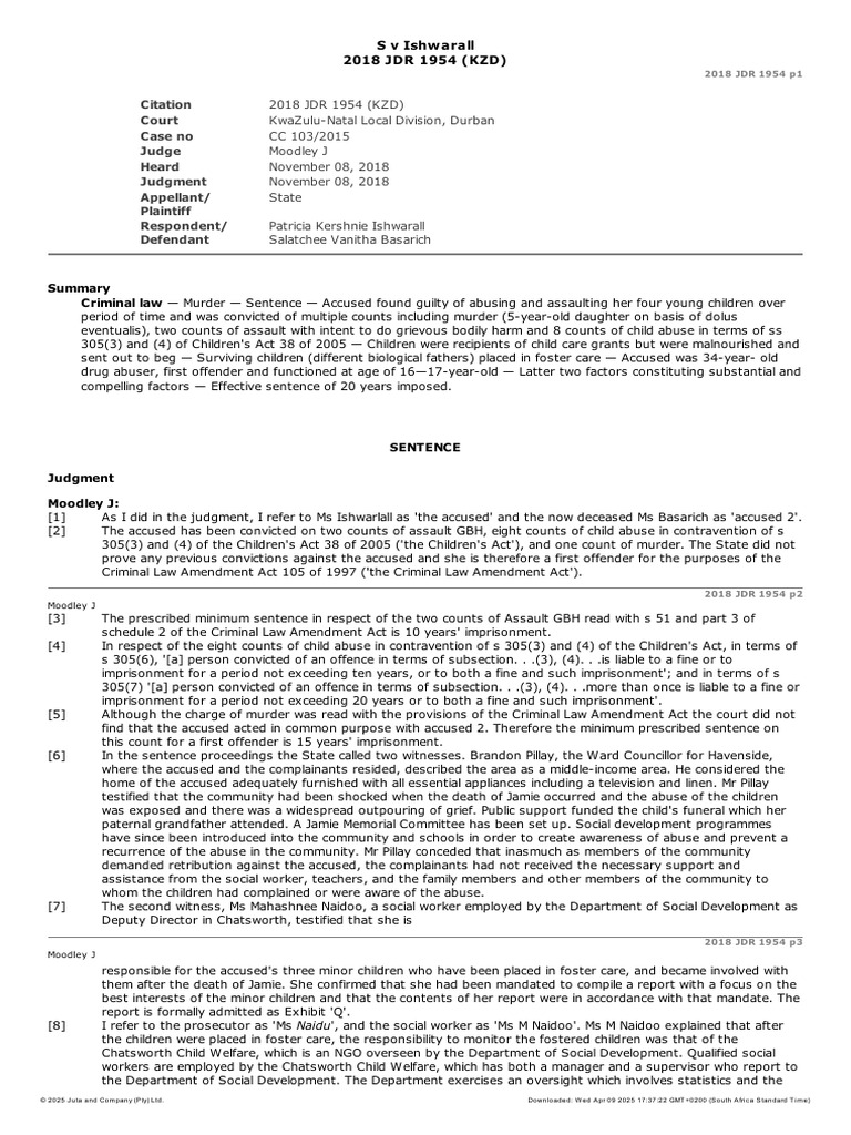 Murder and Child Abuse Case Summary | PDF | Attention Deficit ...