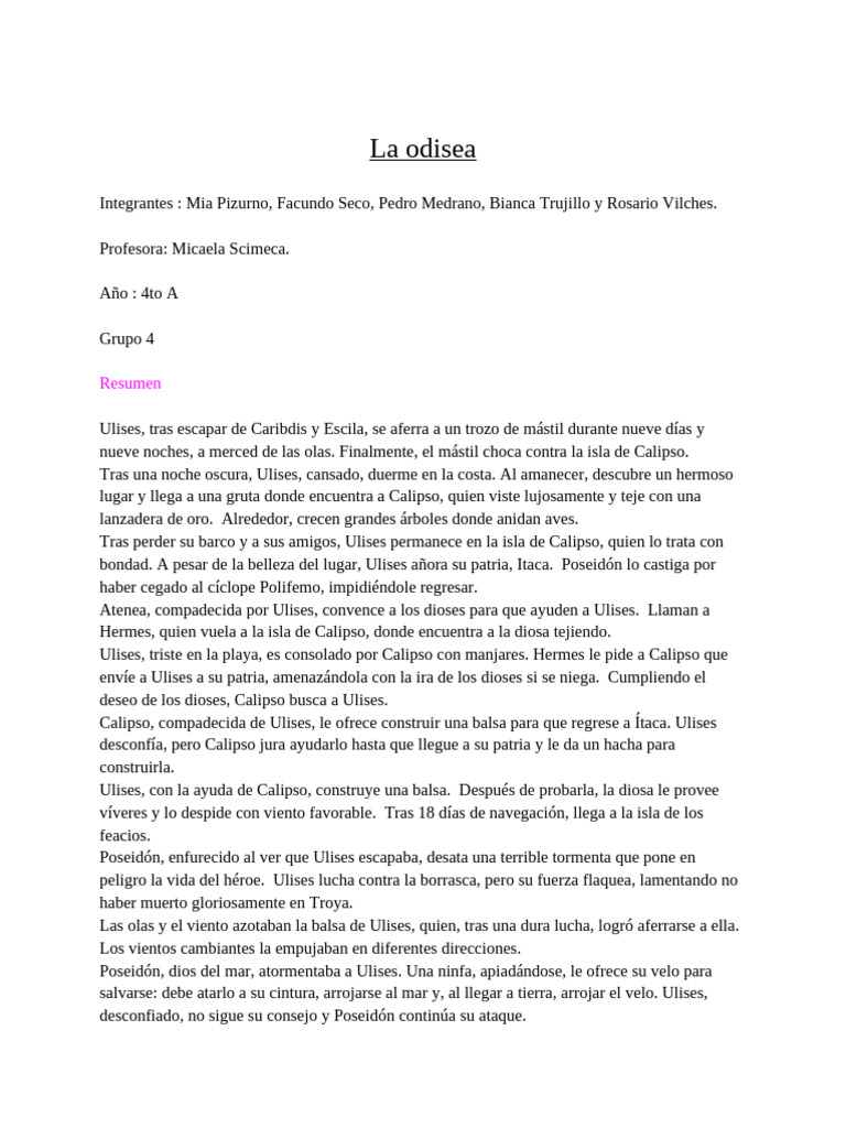 La odisea de Ulises y Calipso | PDF | Odiseo | Odisea