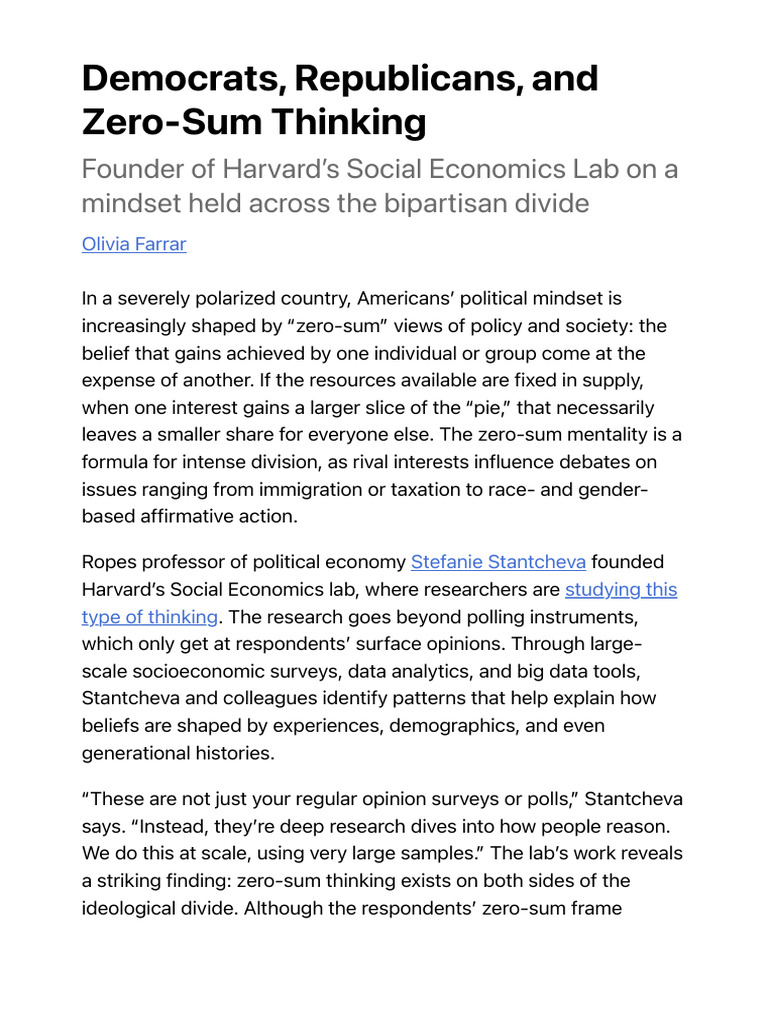Democrats, Republicans, and Zero-Sum Thinking | Harvard Magazine | PDF ...