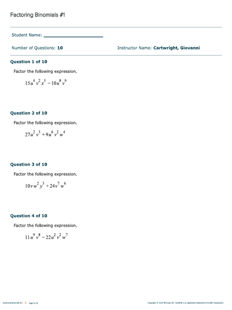 Factoring Binomial Expressions | PDF