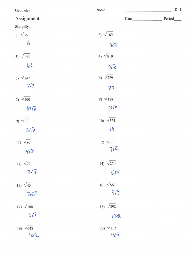 Simplifying Radicals Answers | PDF