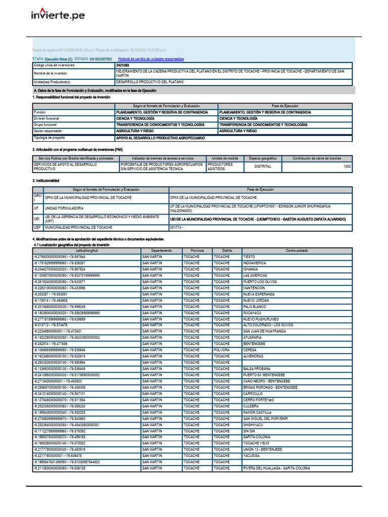 Formato 8A - Platano | PDF | Tasa interna de retorno | Sector privado